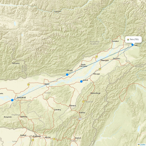 Tezu (TEI) flight routes & destinations - Flight Routes