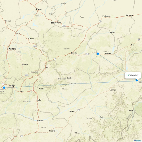 Yola (YOL) flight routes & destinations - Flight Routes