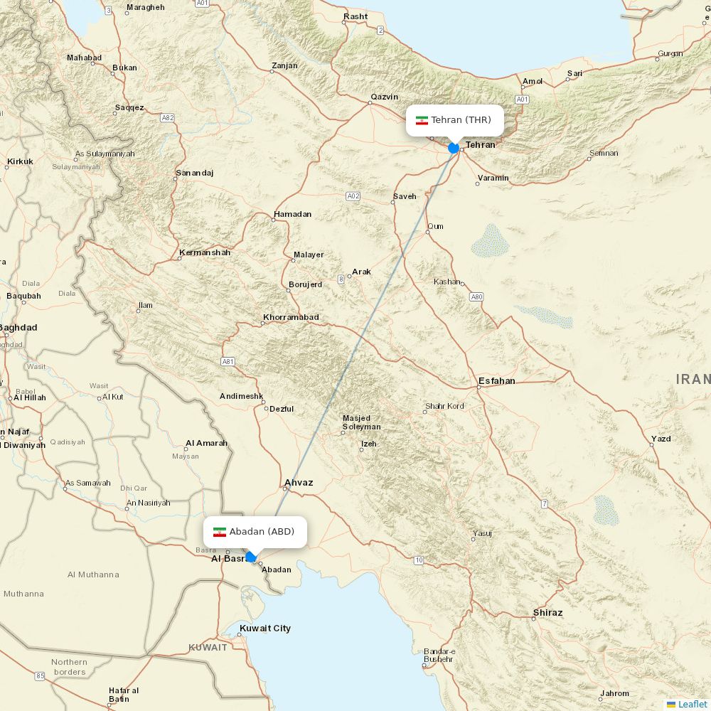 Iran Air airline routes (IR) 2026, map - Flight Routes