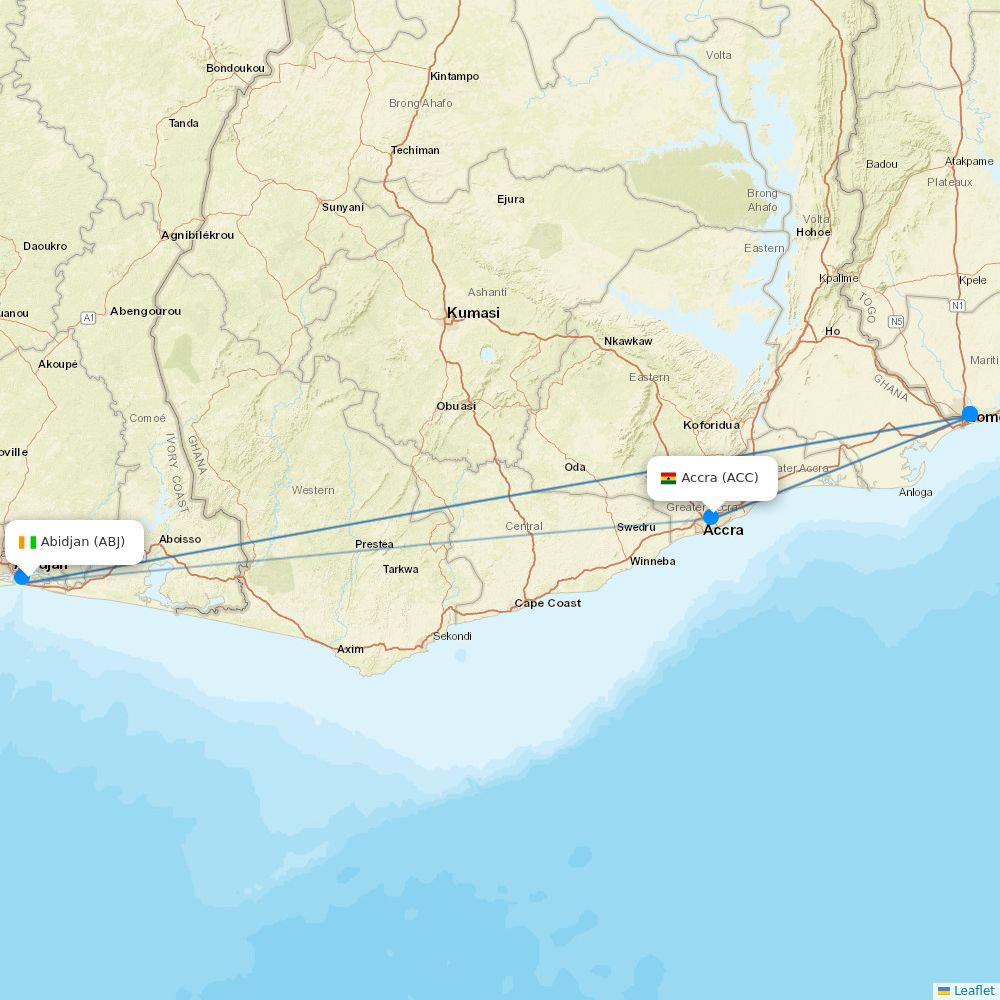 South African Airways airline routes (SA) 2025, map - Flight Routes