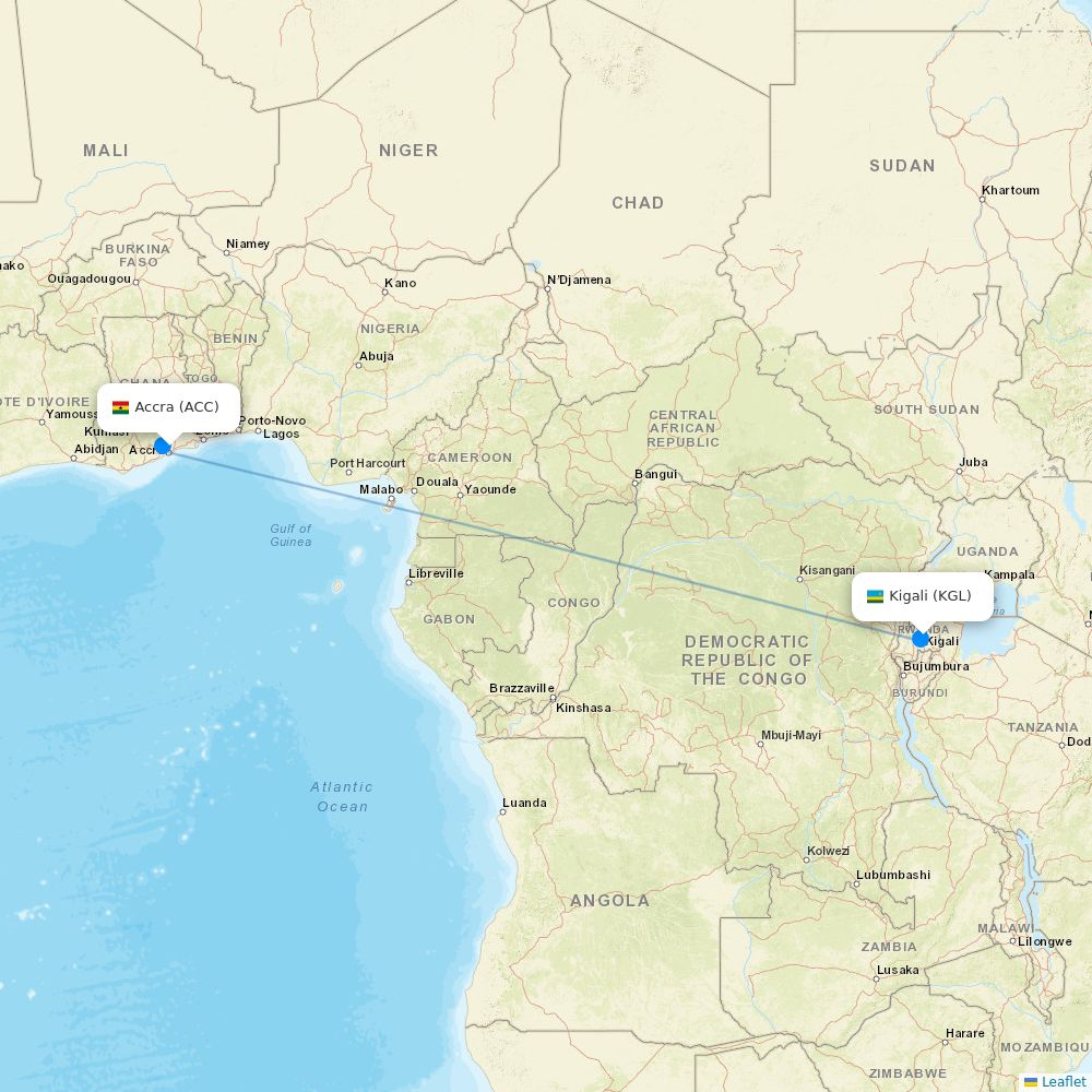 RwandAir airline routes (WB) 2025, map - Flight Routes