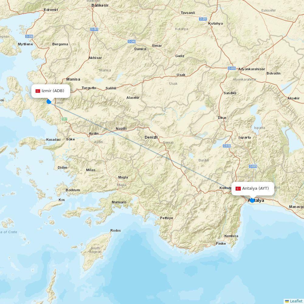 SunExpress airline routes (XQ) 2025, map - Flight Routes