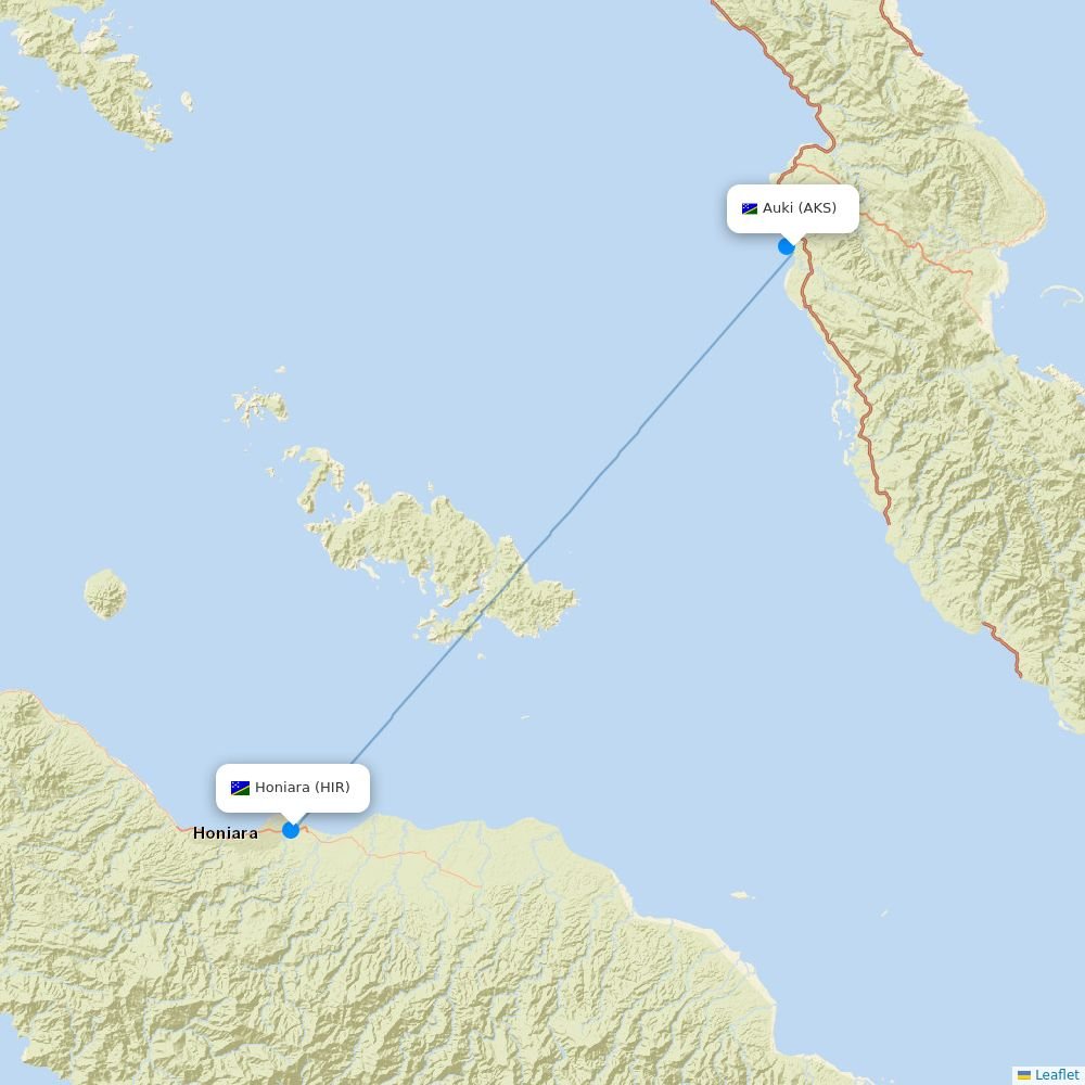 Solomon Airlines routes (IE) 2025, map - Flight Routes