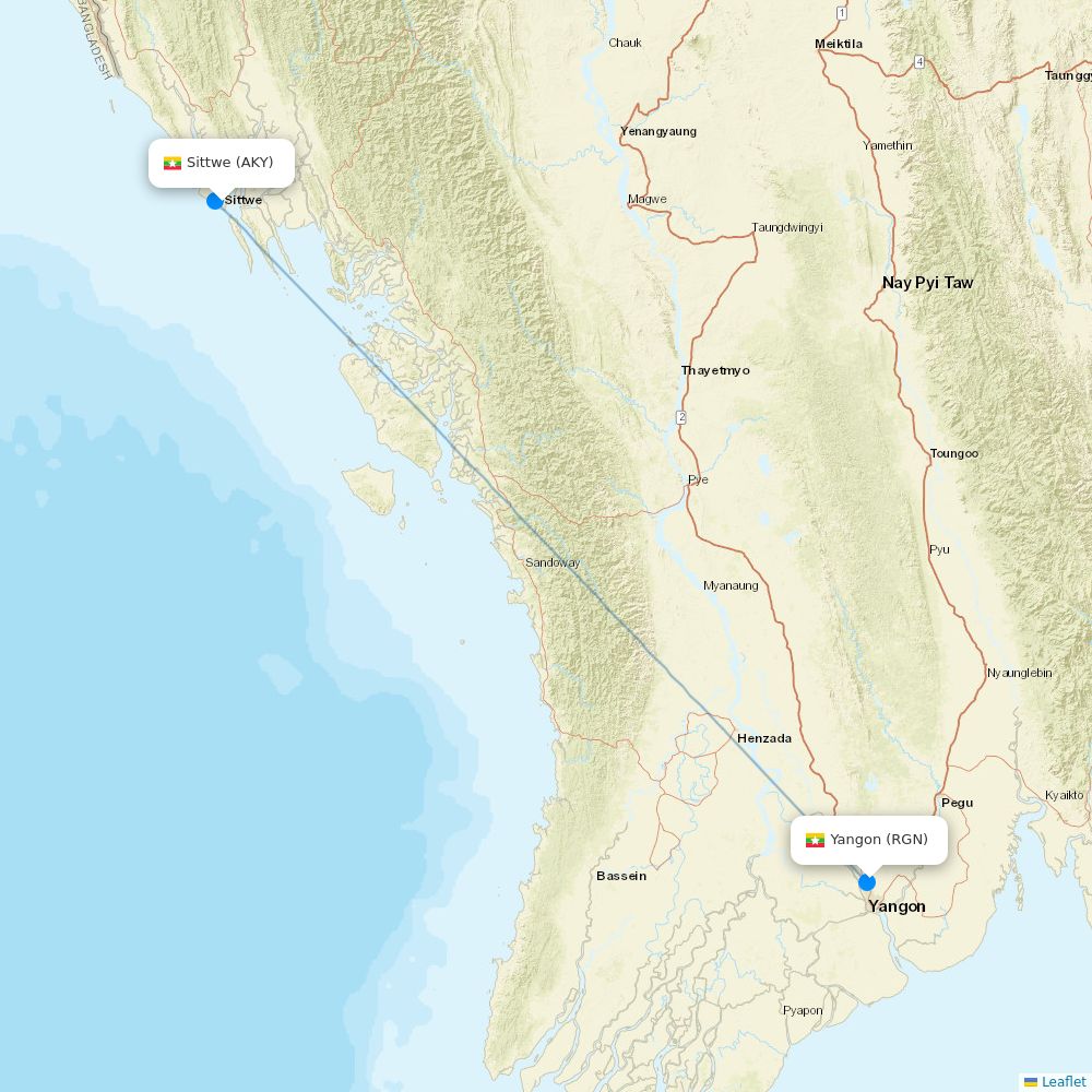 Myanmar Airways International airline routes (8M) 2025, map - Flight Routes