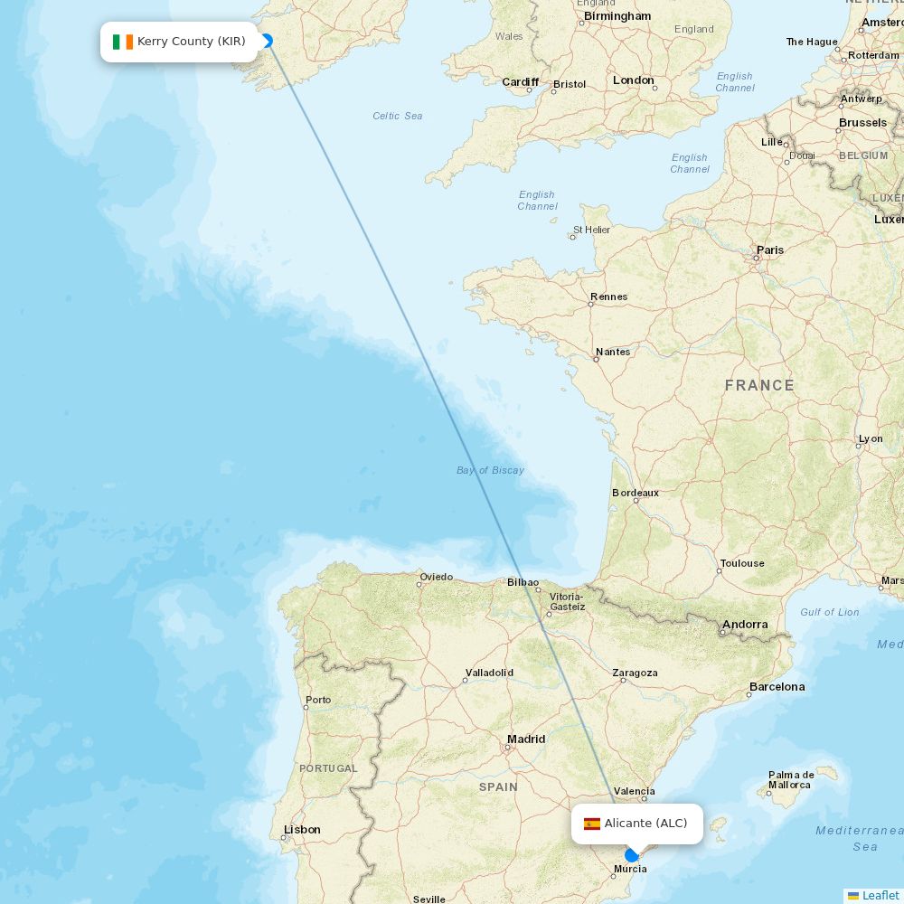 Flights from Alicante to Kerry County, ALC to KIR - Flight Routes