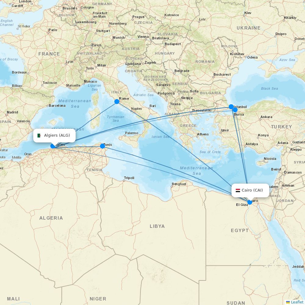 EgyptAir airline routes (MS) 2026, map - Flight Routes