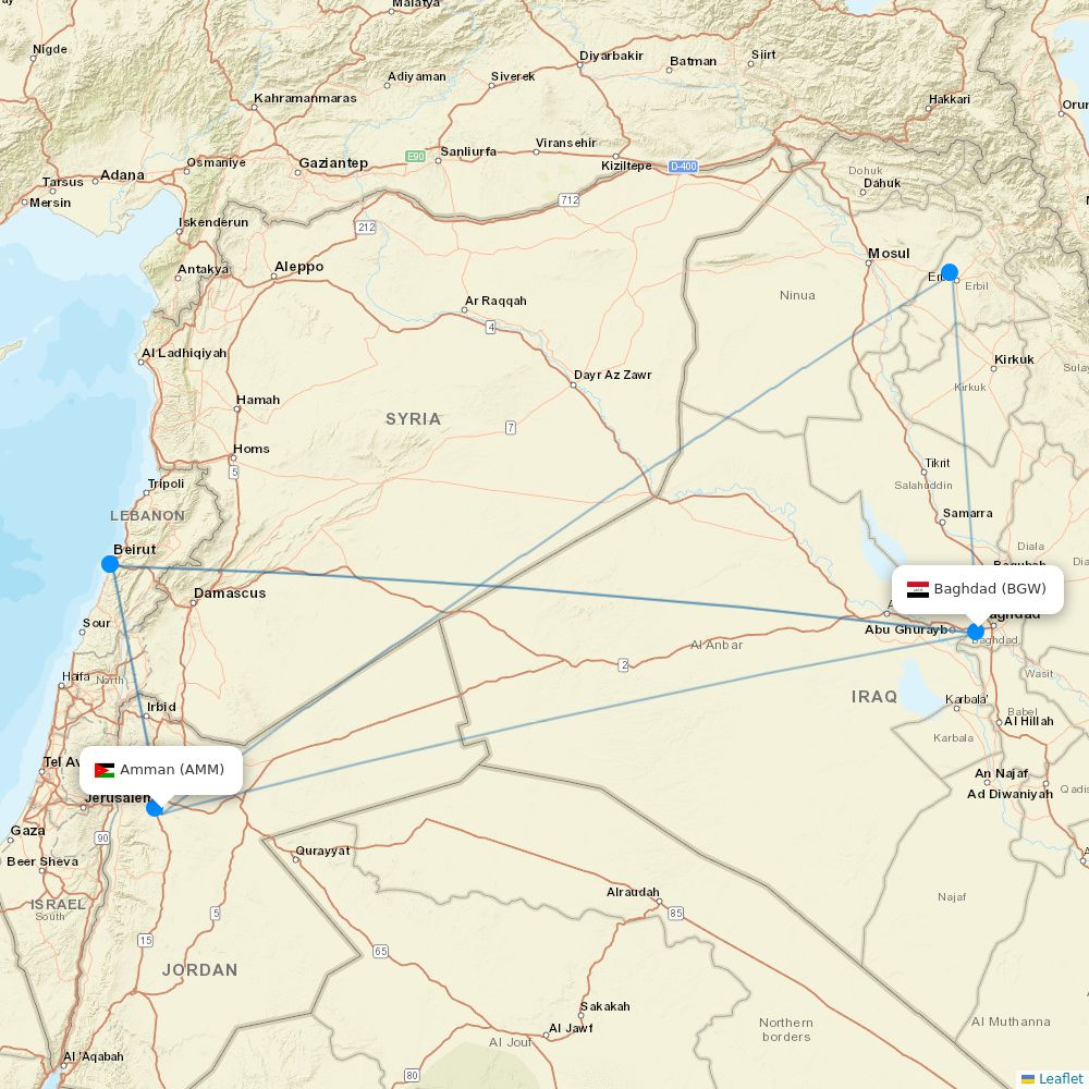 Royal Jordanian airline routes (RJ) 2026, map - Flight Routes