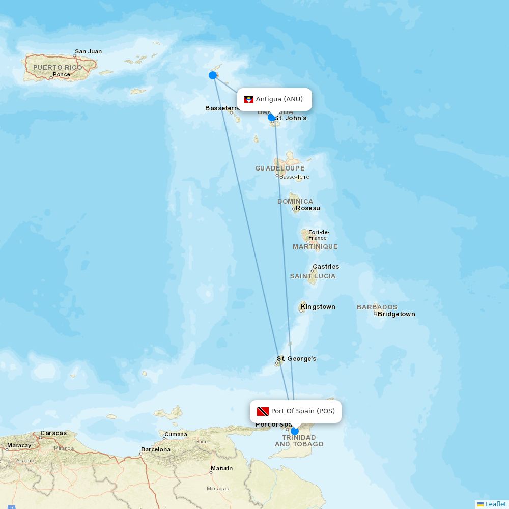Caribbean Airlines routes (BW) 2026, map - Flight Routes