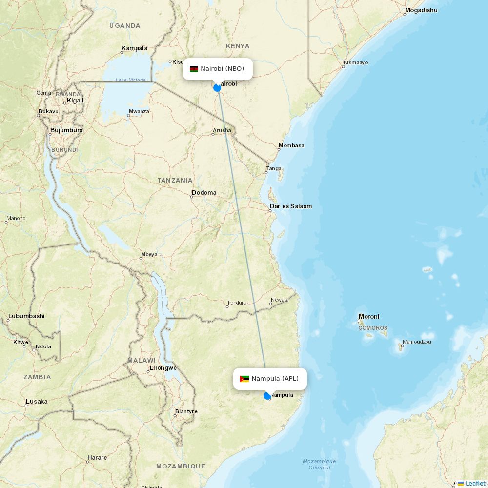 Kenya Airways airline routes (KQ) 2025, map - Flight Routes