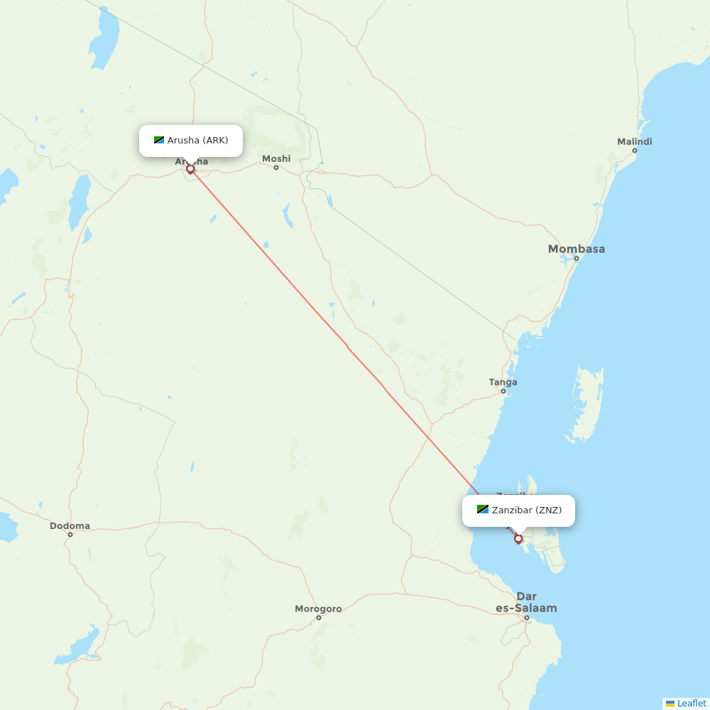 Air Tanzania airline routes (TC) 2025, map - Flight Routes