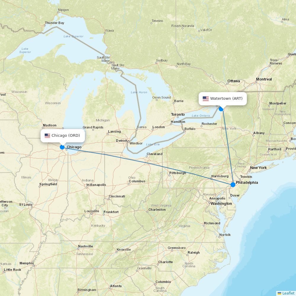 Flights from Watertown to Chicago, ART to ORD - Flight Routes