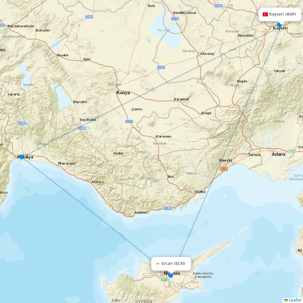 Flights from Kayseri to Ercan, ASR to ECN - Flight Routes