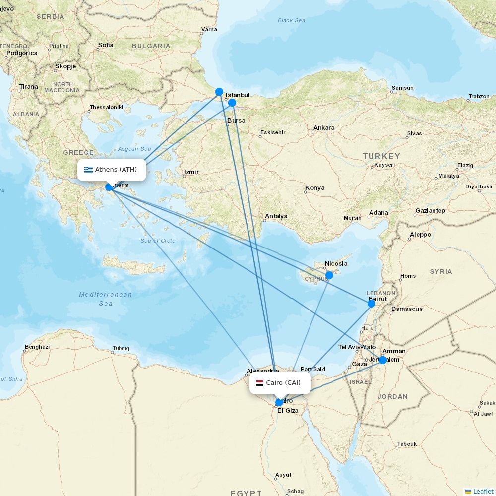 EgyptAir airline routes (MS) 2026, map - Flight Routes