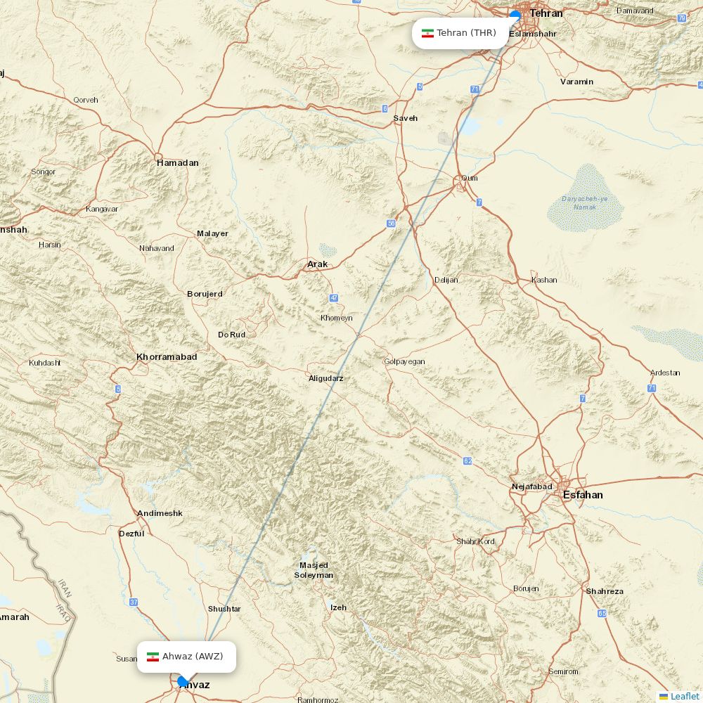 Iran Air airline routes (IR) 2025, map - Flight Routes