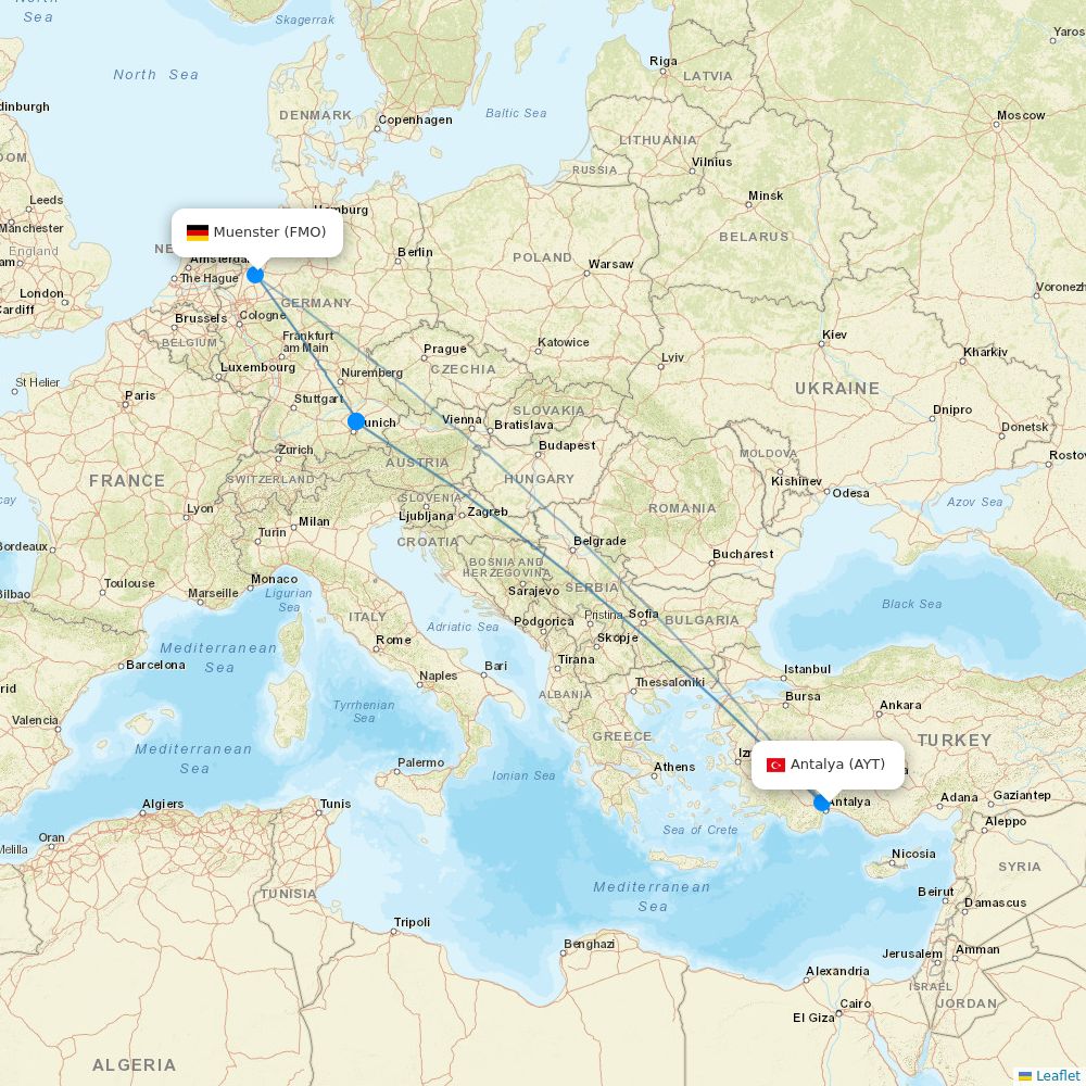 SunExpress airline routes (XQ) 2026, map - Flight Routes