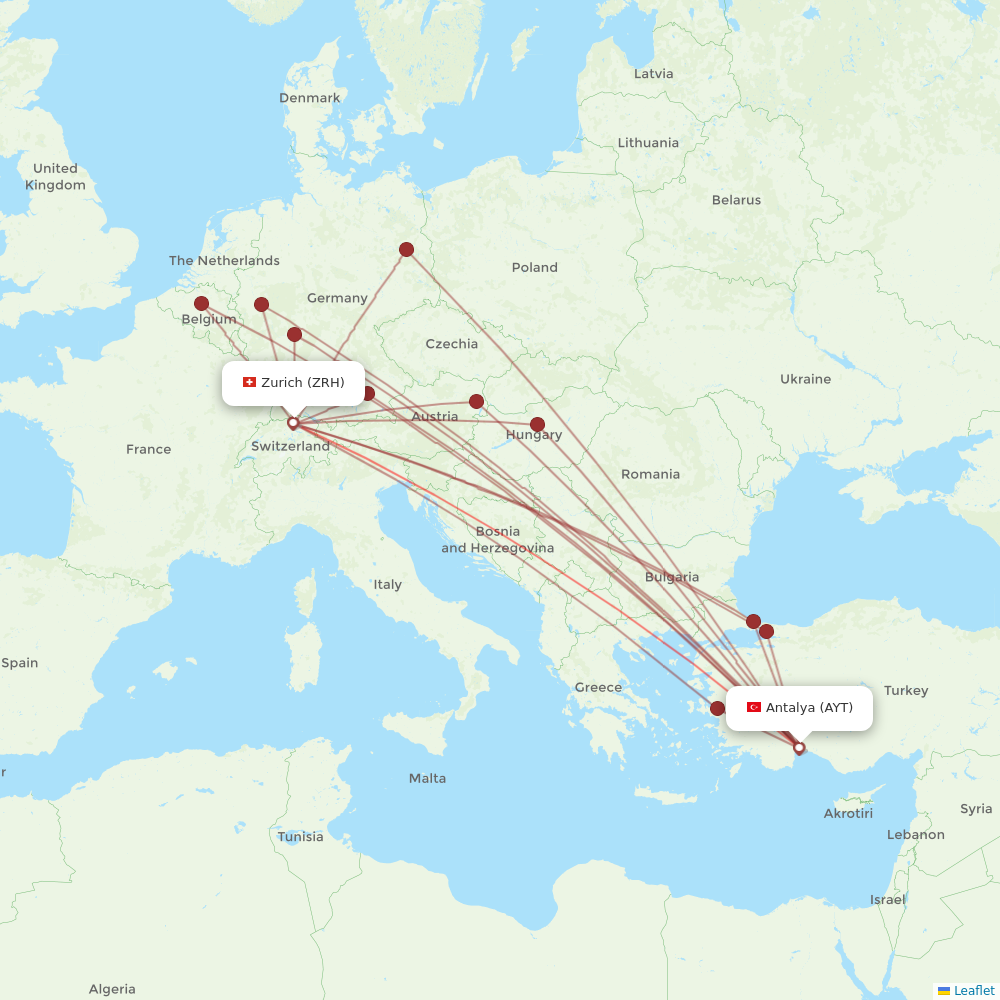 SunExpress airline routes (XQ) 2025, map - Flight Routes