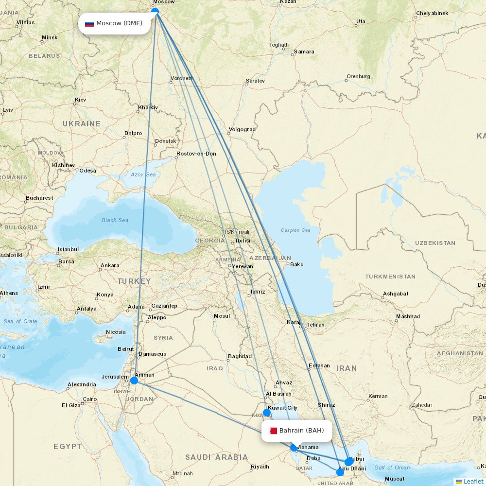 Gulf Air airline routes (GF) 2025, map - Flight Routes