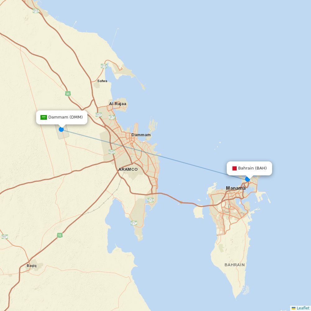 Gulf Air airline routes (GF) 2025, map - Flight Routes