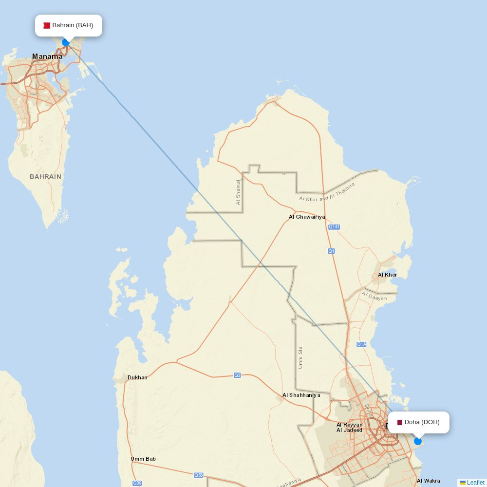 Gulf Air airline routes (GF) 2026, map - Flight Routes