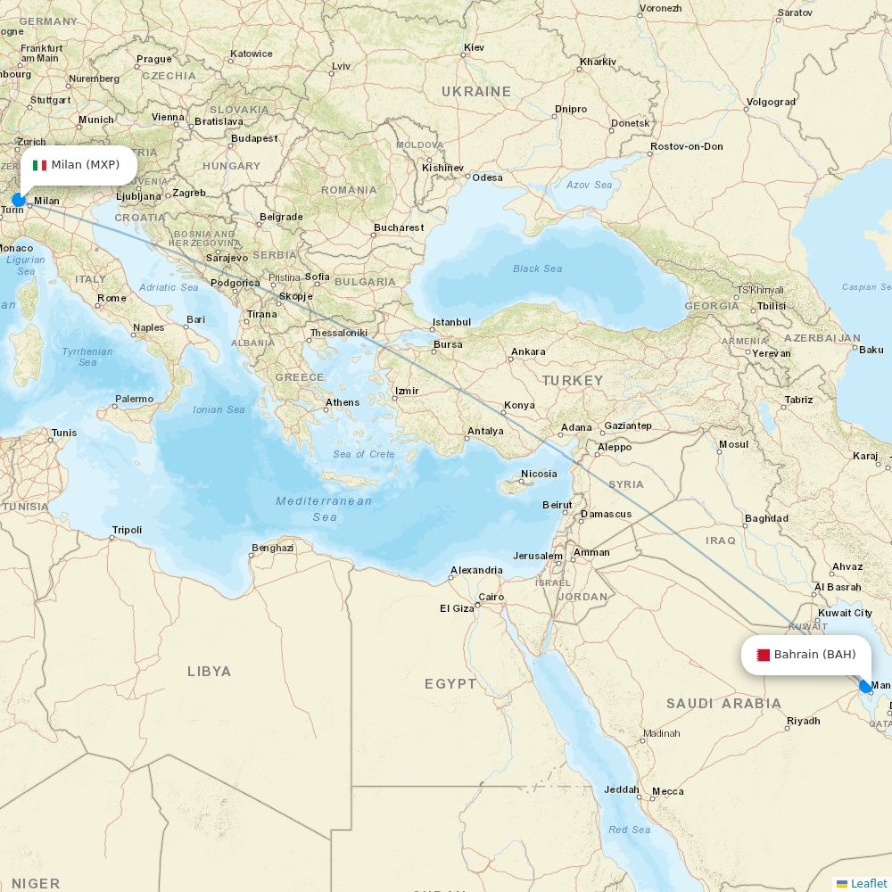 Gulf Air airline routes (GF) 2025, map - Flight Routes