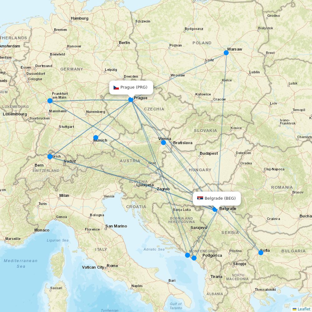 Air Serbia airline routes (JU) 2026, map - Flight Routes
