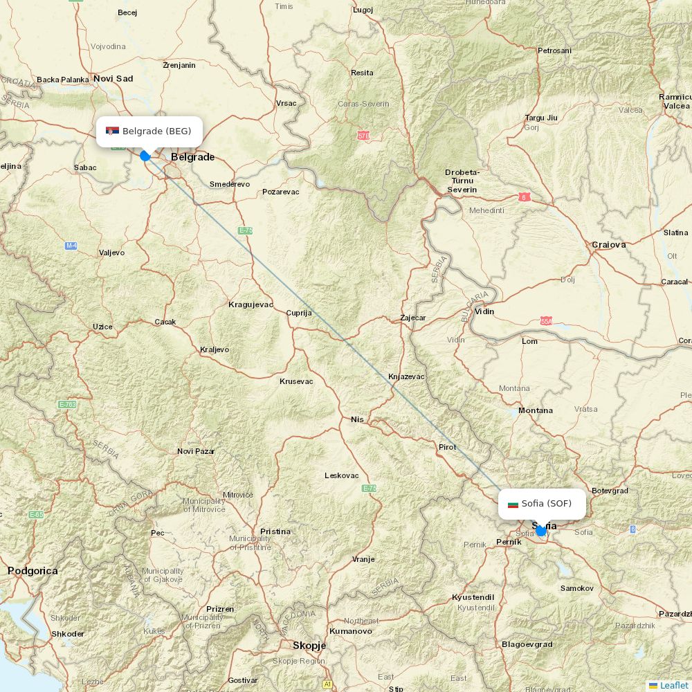 Air Serbia airline routes (JU) 2026, map - Flight Routes