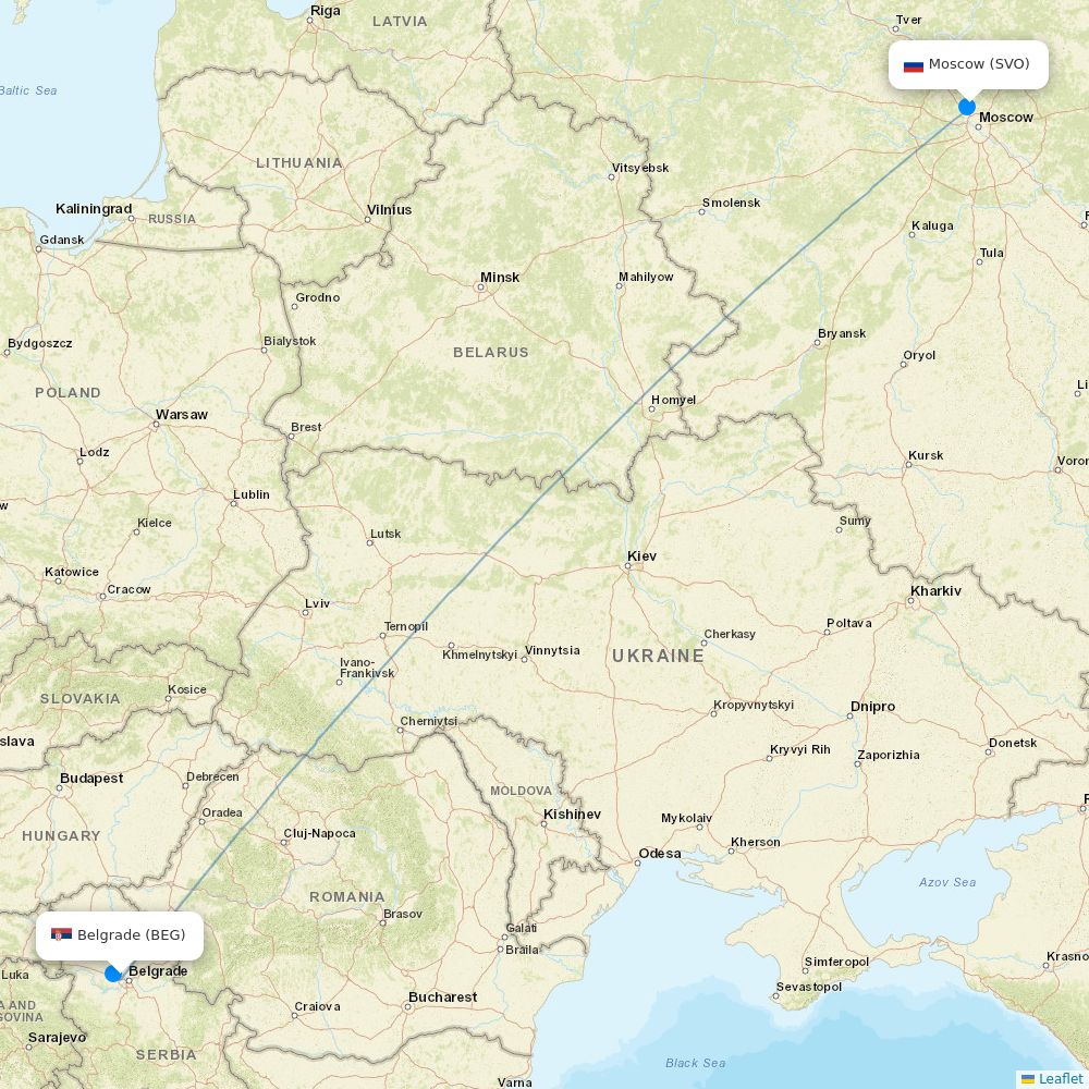 Air Serbia airline routes (JU) 2026, map - Flight Routes