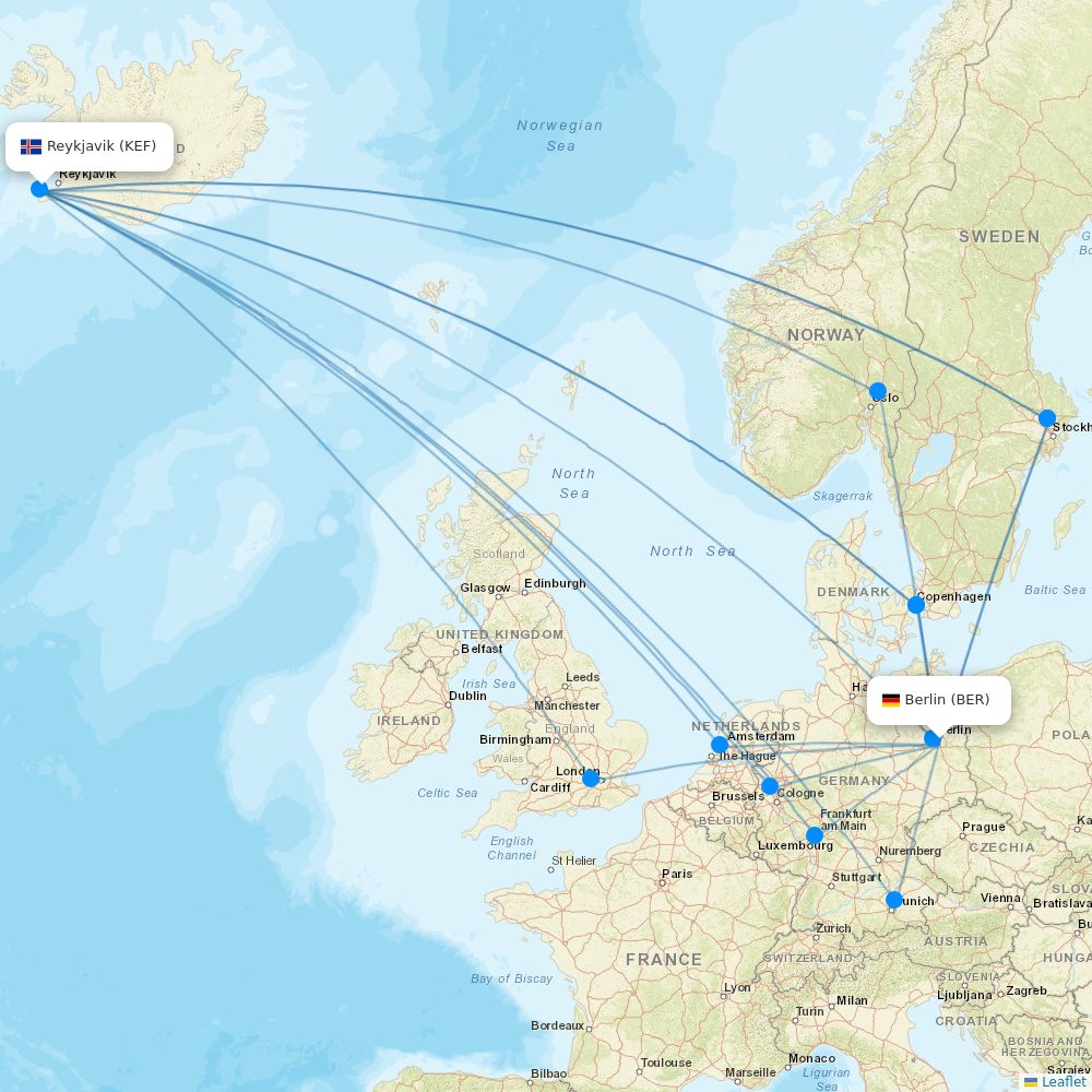 Icelandair airline routes (FI) 2026, map - Flight Routes