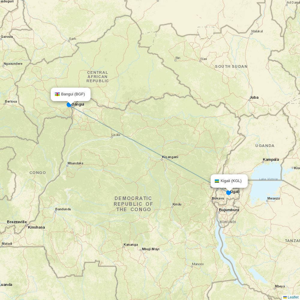 RwandAir airline routes (WB) 2025, map - Flight Routes