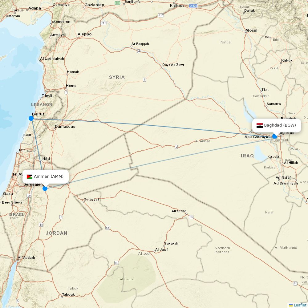 Royal Jordanian airline routes (RJ) 2026, map - Flight Routes