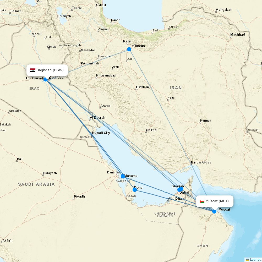 Salam Air airline routes (OV) 2025, map - Flight Routes