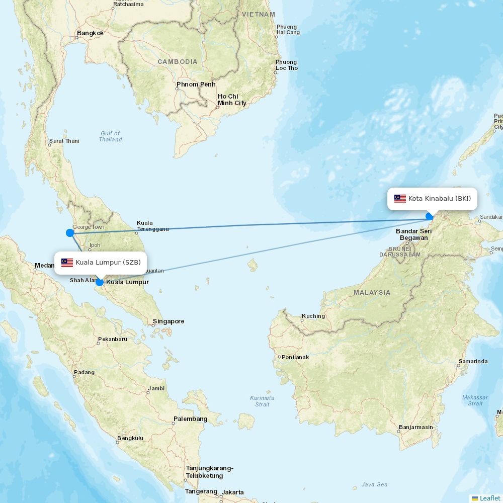 Batik Air Malaysia airline routes (OD) 2025, map - Flight Routes