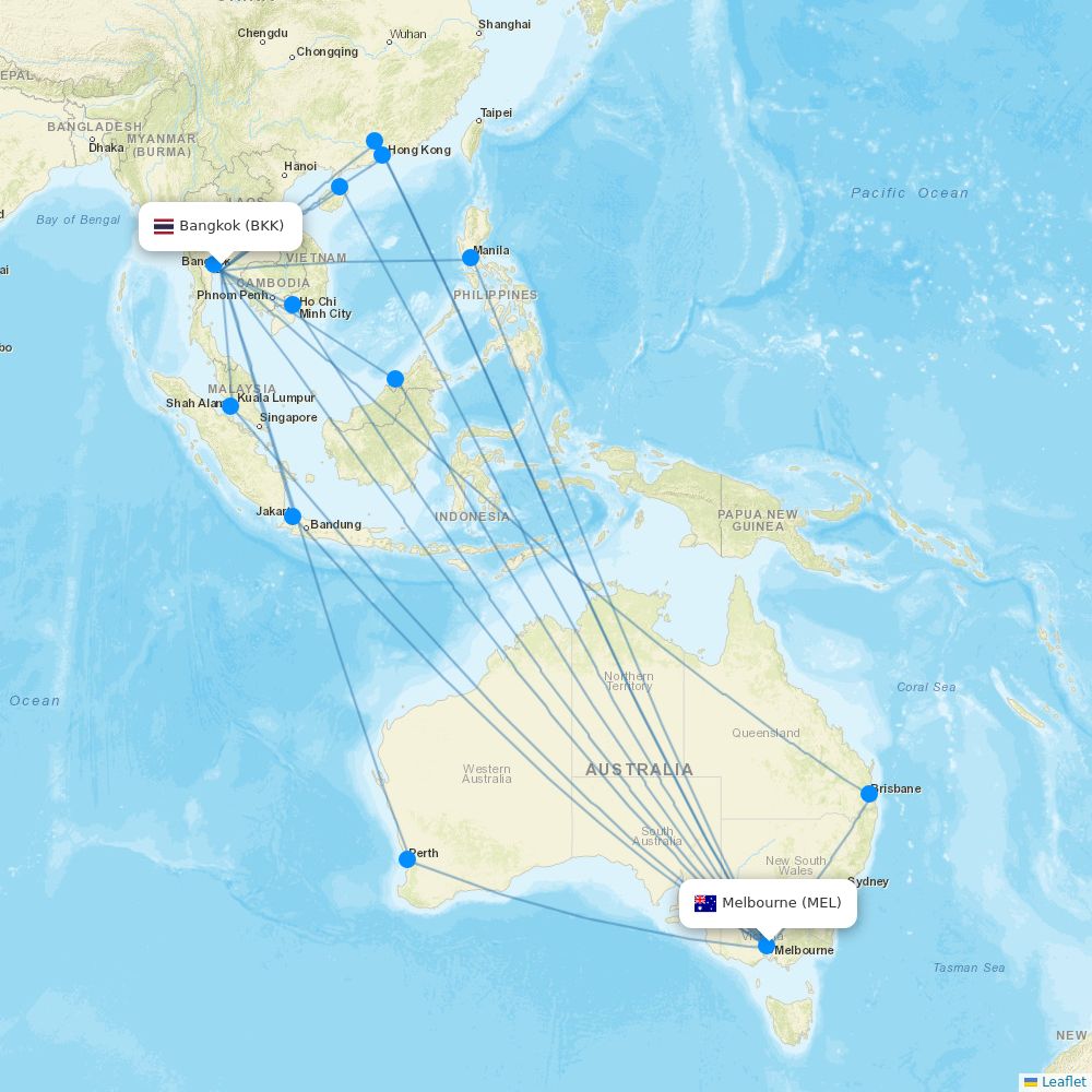 Thai Airways International airline routes (TG) 2025, map - Flight Routes
