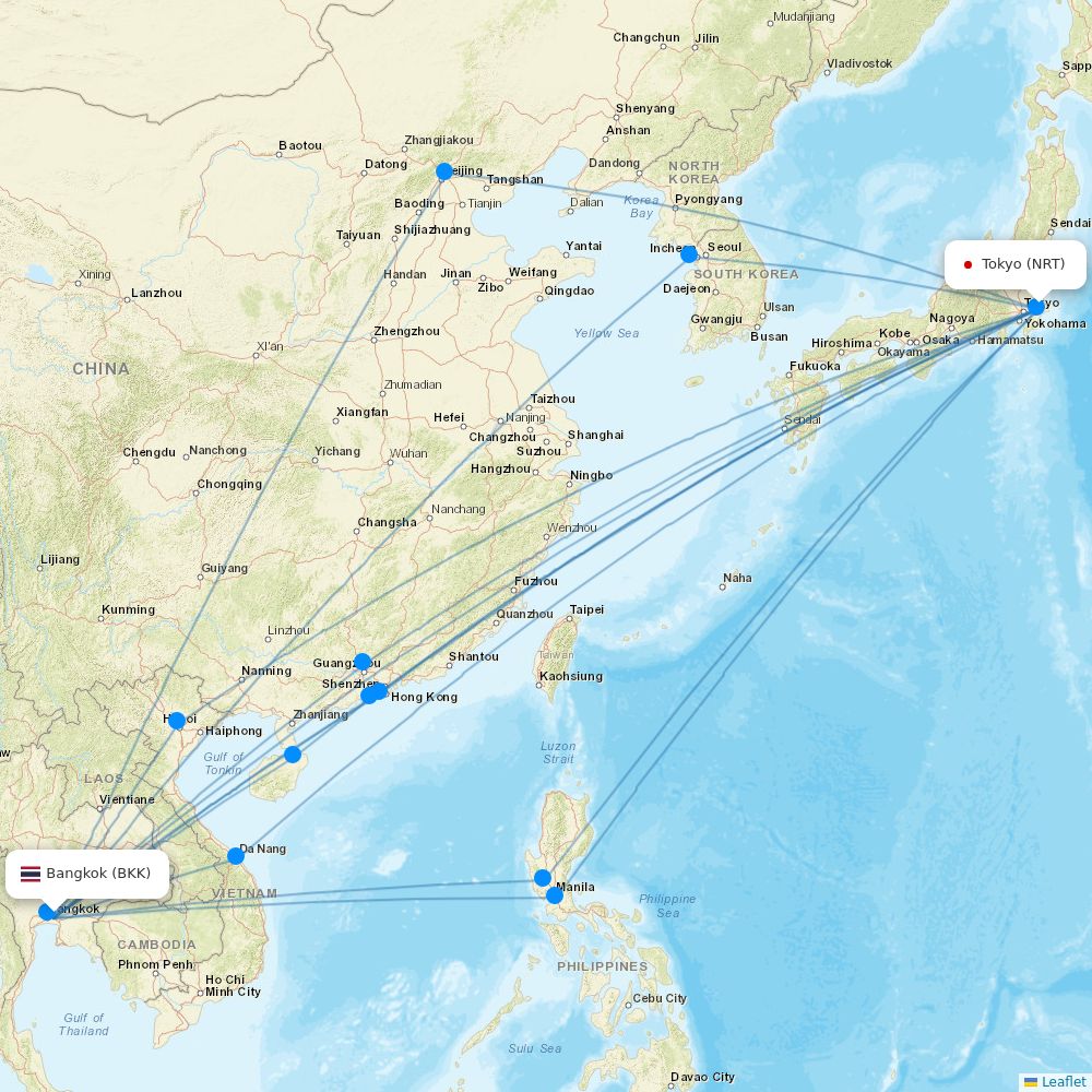 Thai Airways International airline routes (TG) 2026, map - Flight Routes