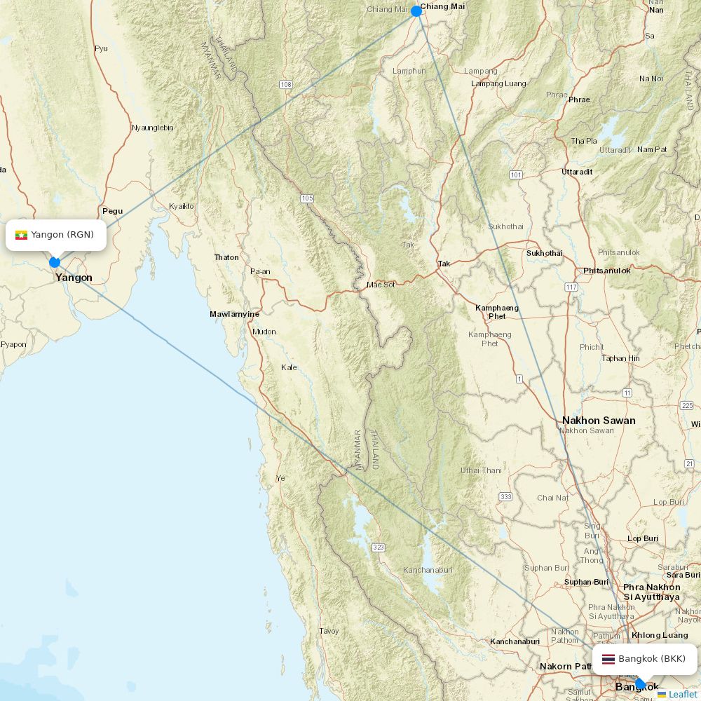 Thai Airways International airline routes (TG) 2025, map - Flight Routes