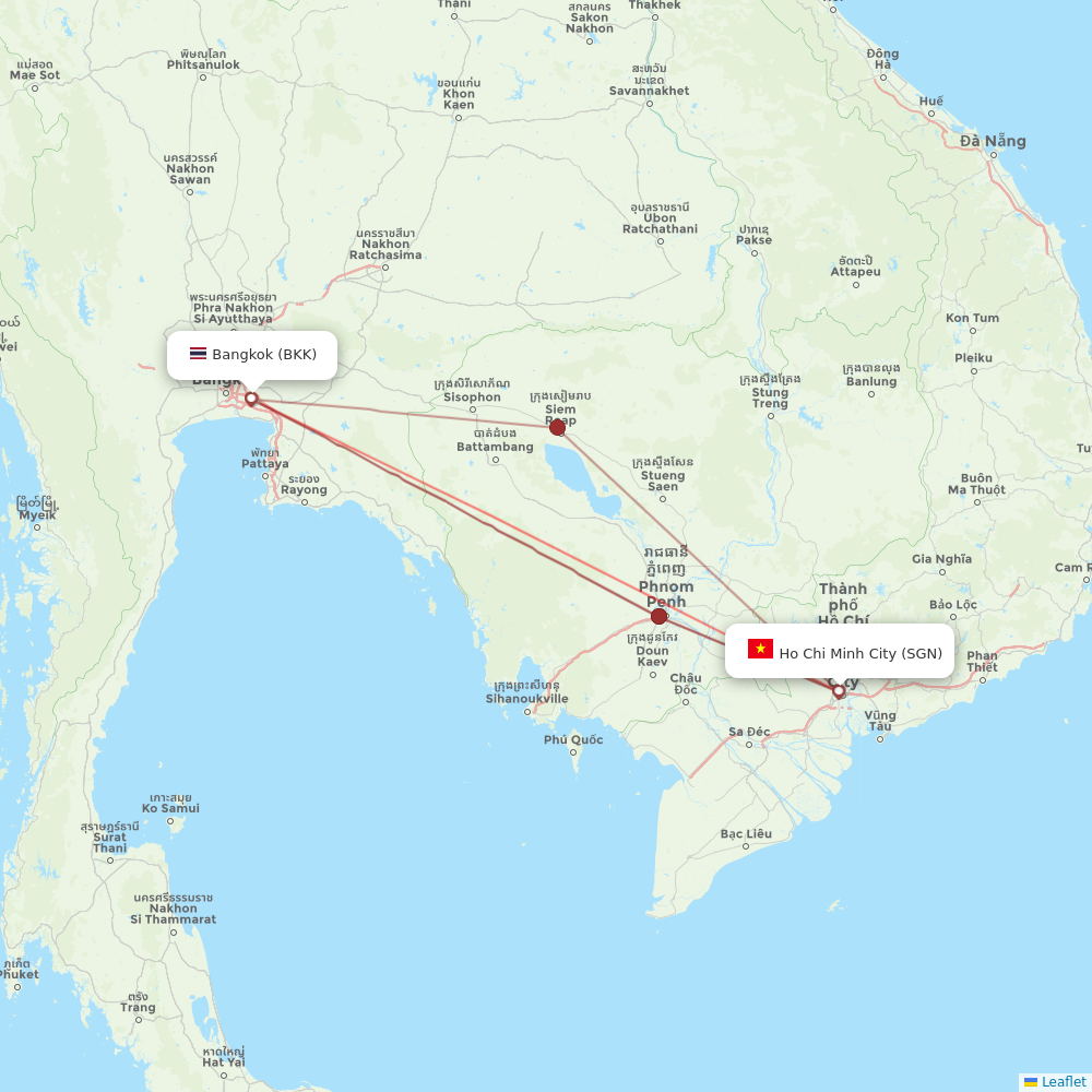 Thai Airways International airline routes (TG) 2025, map - Flight Routes