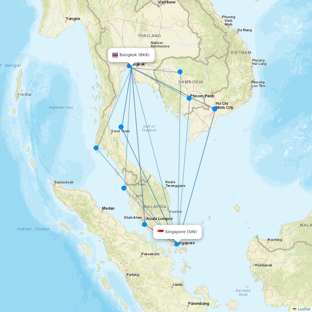 Thai Airways International airline routes (TG) 2026, map - Flight Routes