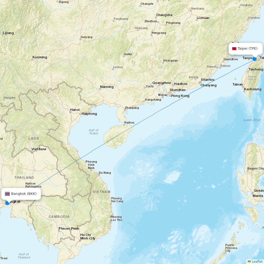 EVA Air airline routes (BR) - map - Flight Routes