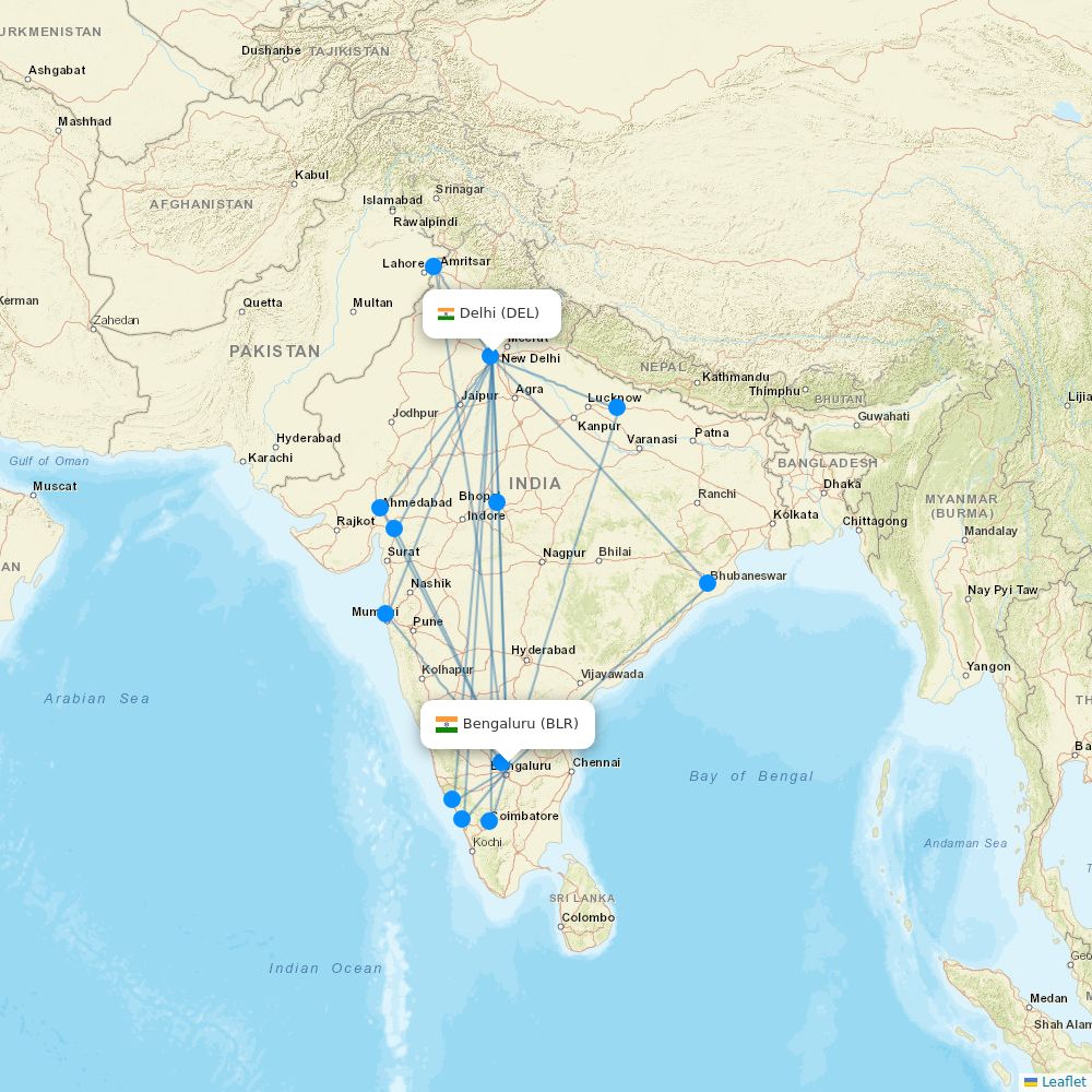 IndiGo routes 2025 – interactive map with all flights - Flight Routes
