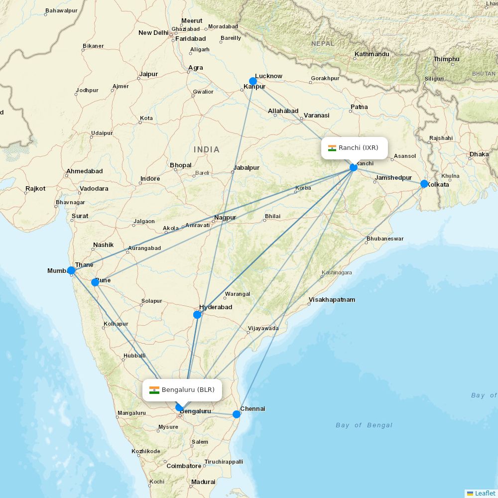 Air India Express airline routes (IX) 2026, map - Flight Routes