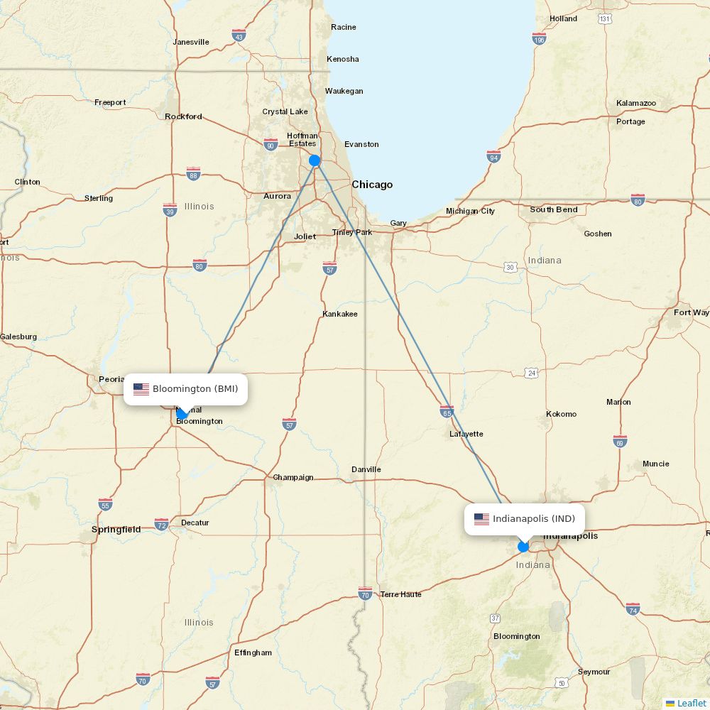 Flights from Bloomington to Indianapolis, BMI to IND - Flight Routes