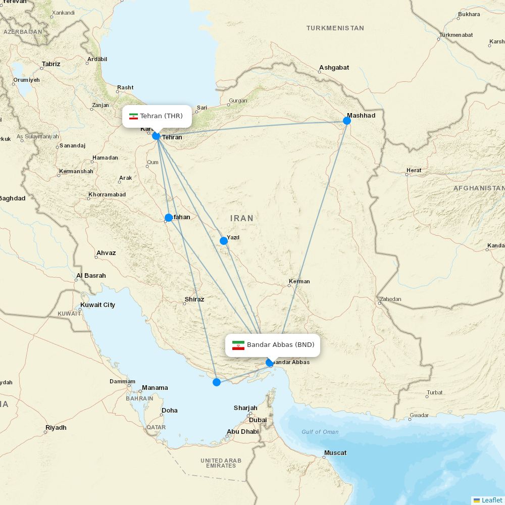 Iran Air airline routes (IR) 2025, map - Flight Routes