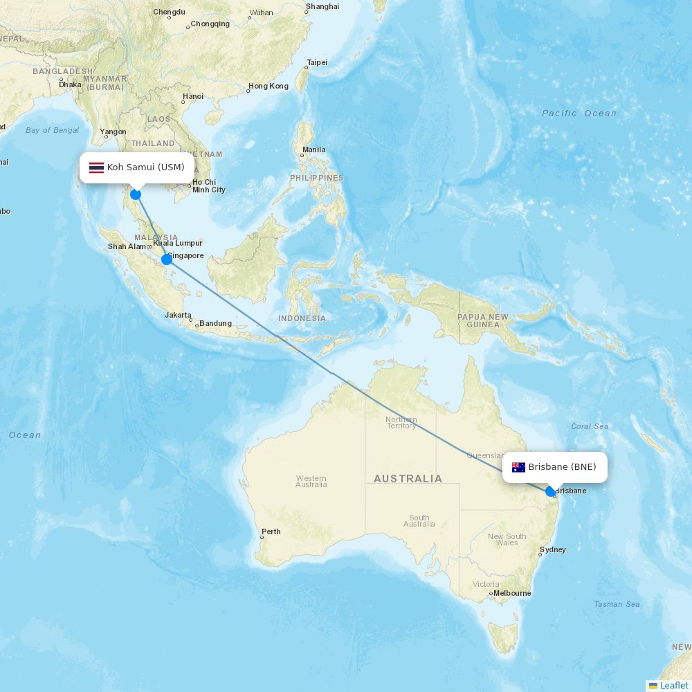 Flights from Brisbane to Koh Samui, BNE to USM - Flight Routes