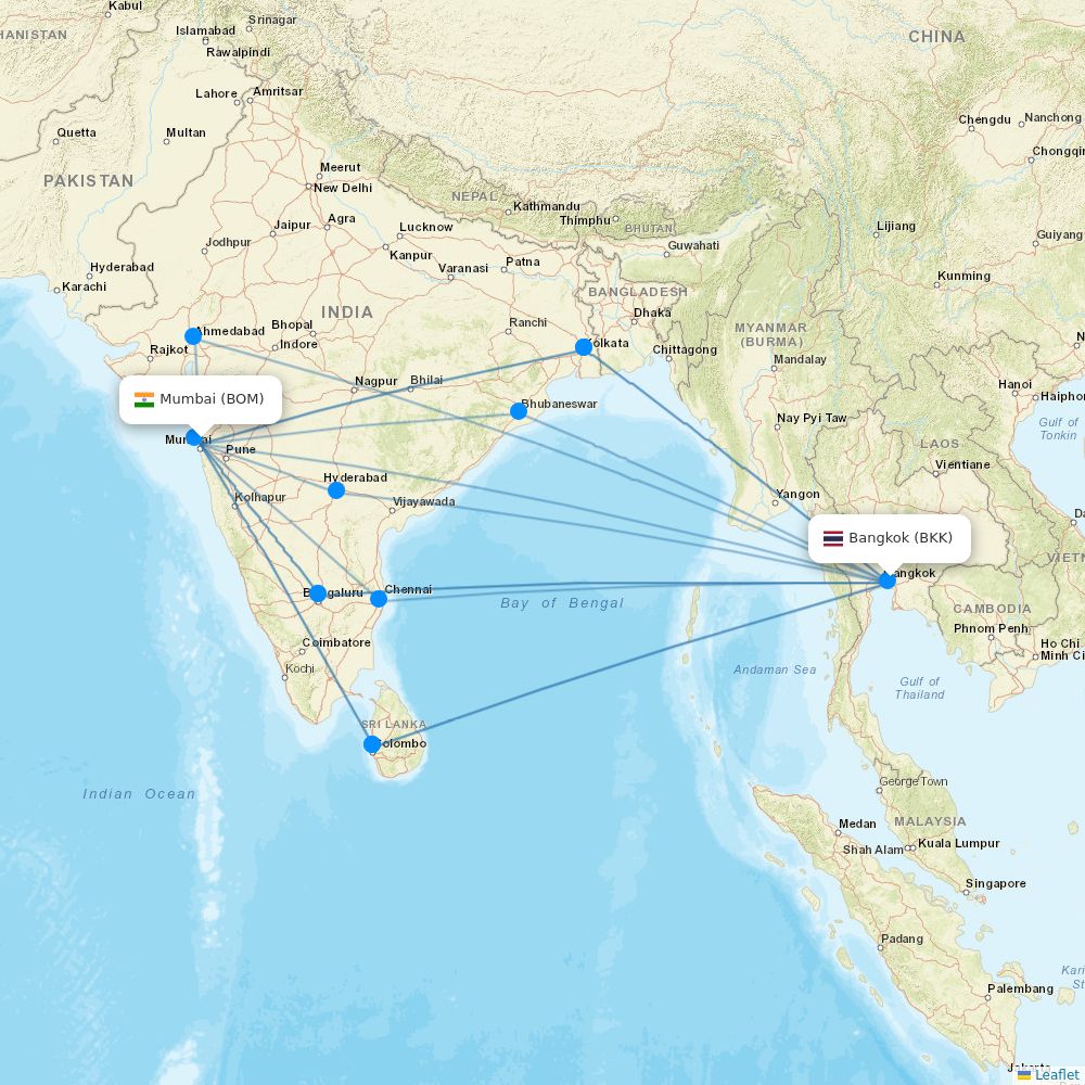 Thai Airways International airline routes (TG) 2025, map - Flight Routes