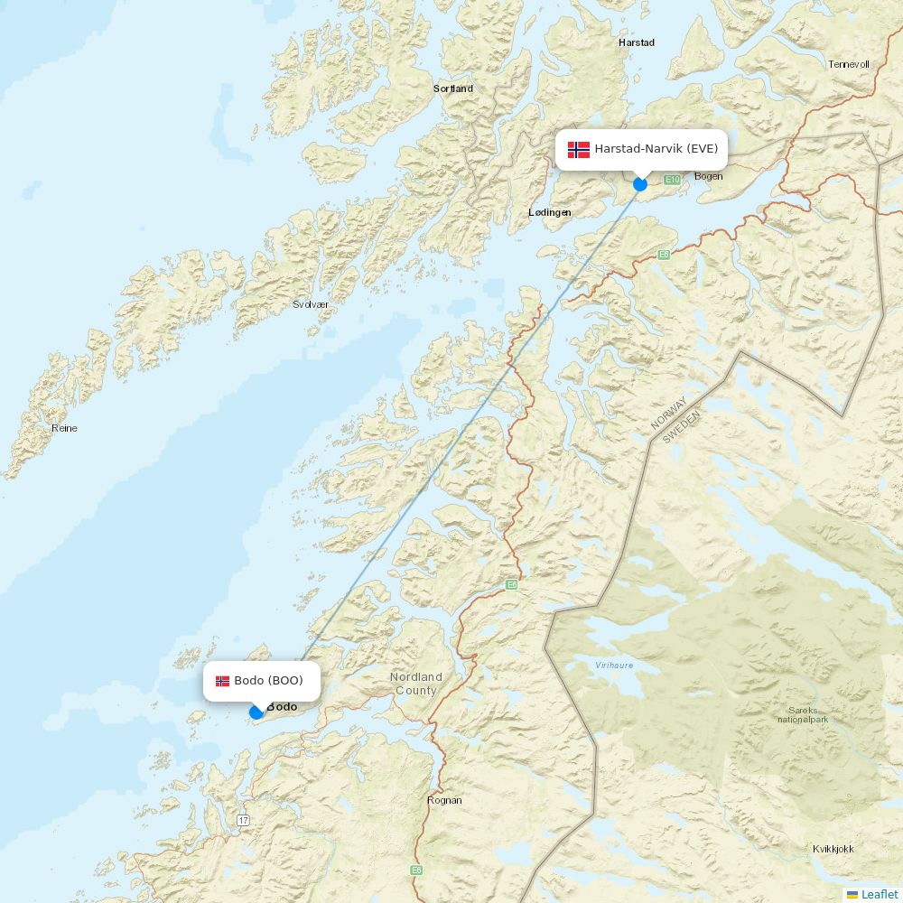 Wideroe airline routes (WF) - map - Flight Routes