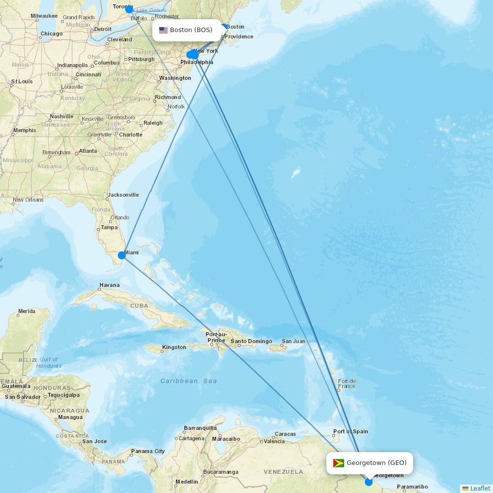 Flights from Boston to Georgetown, BOS to GEO - Flight Routes