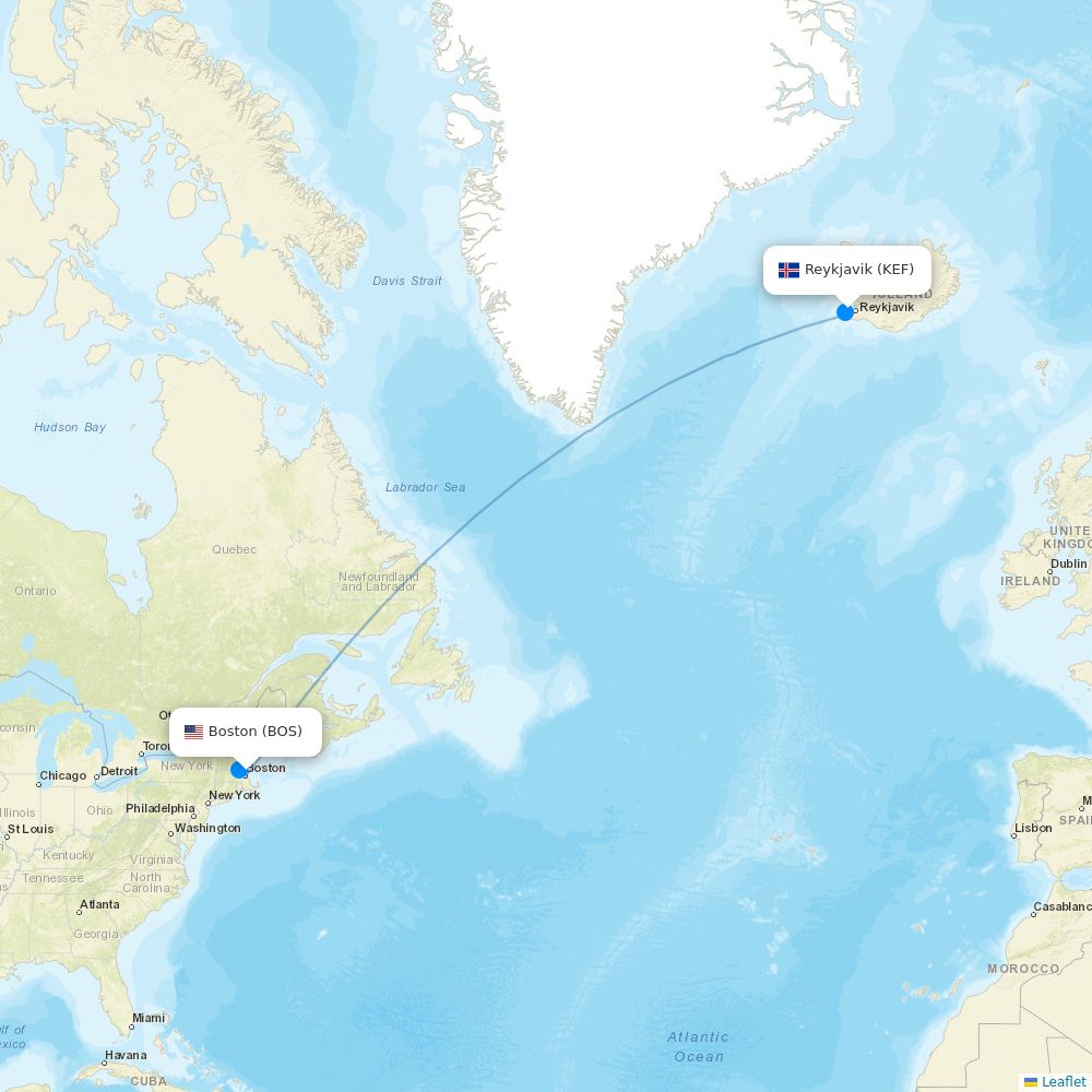 Icelandair airline routes (FI) - map - Flight Routes