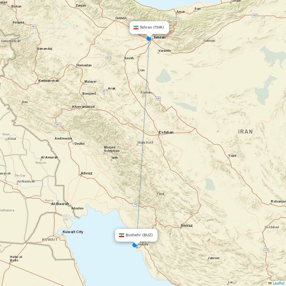 Iran Air airline routes (IR) - map - Flight Routes