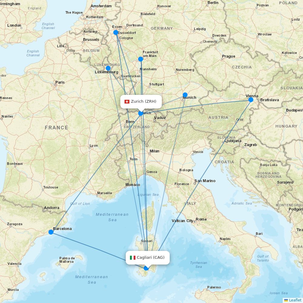 Edelweiss Air airline routes (WK) 2025, map - Flight Routes