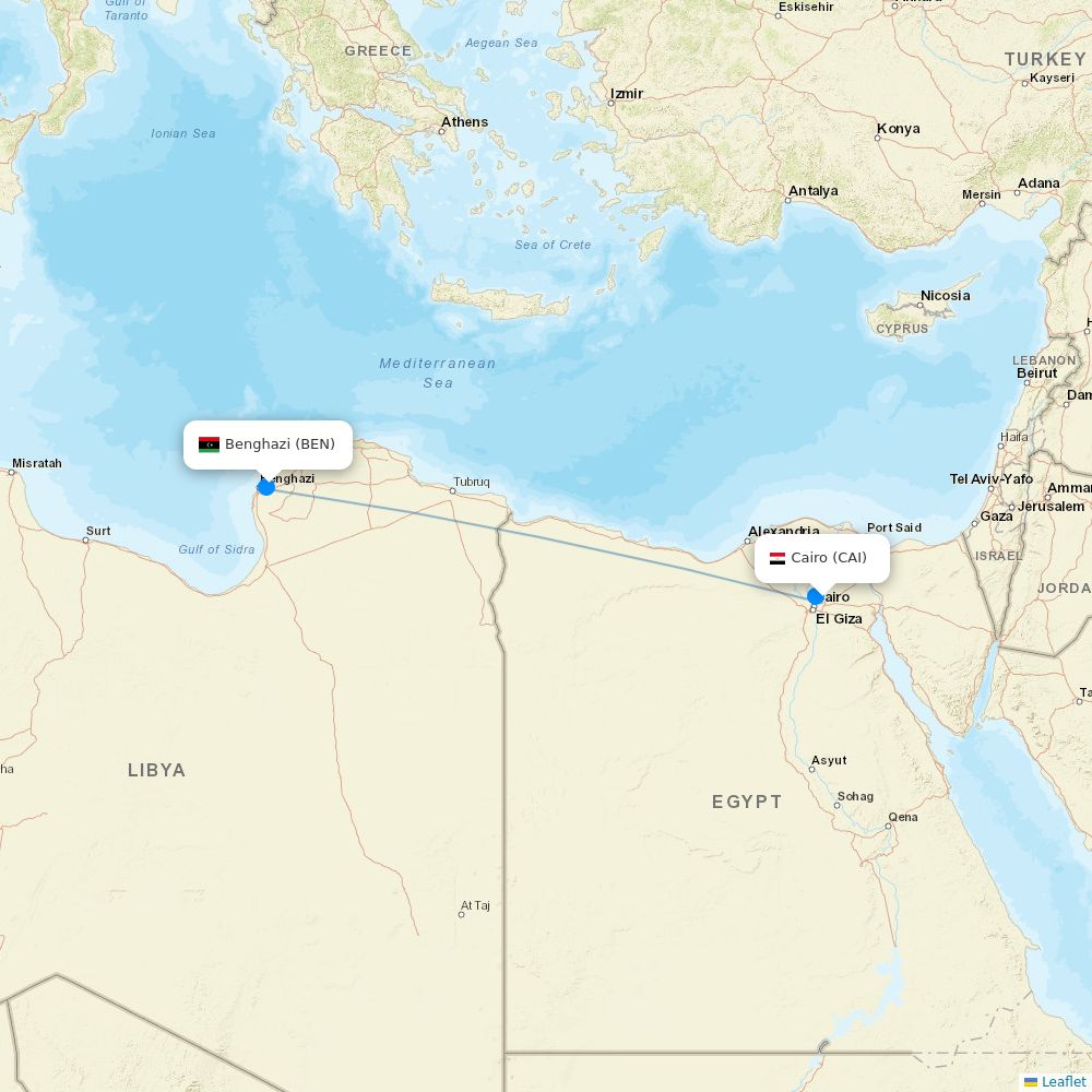 Afriqiyah Airways airline routes (8U) 2025, map - Flight Routes